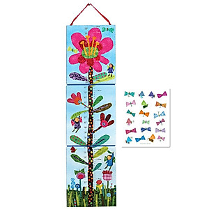 eeBoo: Hot Pink Flower Growth Chart, Measurements Come in Both Inches and Centimeters, 20 Different Stickers Included, Easily Hangs with Attached Gross Grain Ribbon