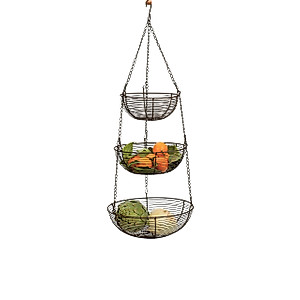 RSVP International Hanging Storage Collection 3-Tier Baskets, Bronze Woven Wire
