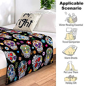 Sugar Skull Blanket Ultra Soft Warm Cozy Flannel Throw Blankets for Women Baby Men Bedding Gifts 50"X40"