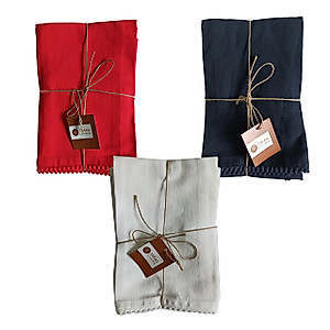 TARAN LIVING Kitchen Towels Pack in red Blue White for Embroidery, Paint, Craft, Party. Bar Cloth, Dish Towels/Tea Towels, Each Color has 6 Fabric Cloth with Trim ant Bottom and Loop Hanging.