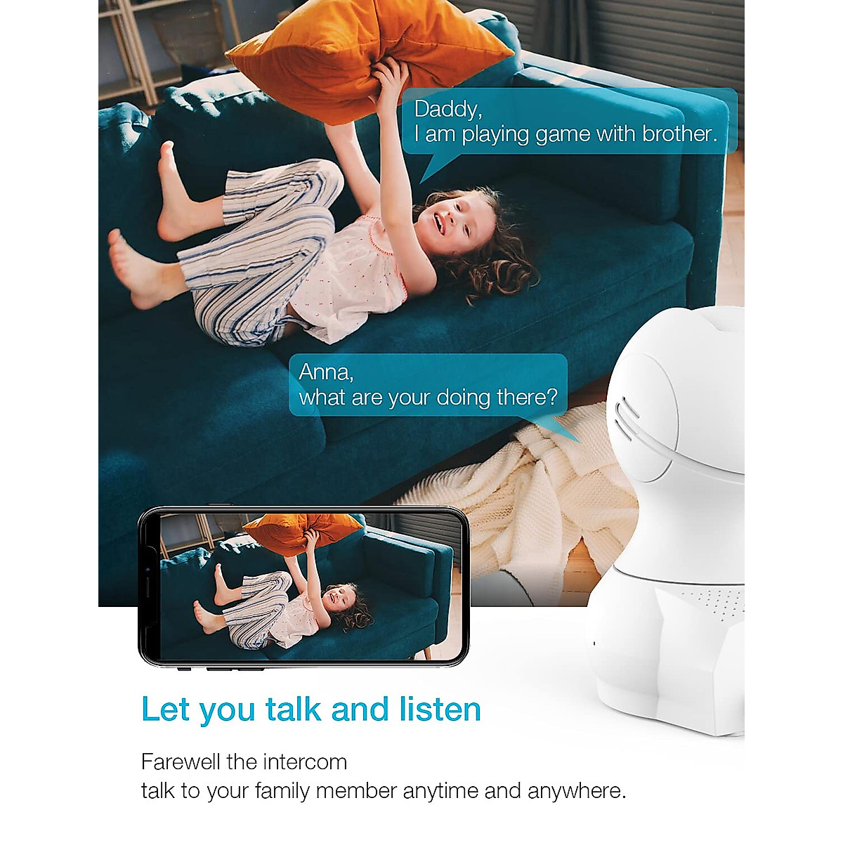 Pet Camera, Indoor Camera with Pan Tilt Zoom, WiFi Camera Indoor with Remote Viewing, Baby Monitor with Camera and Audio, Night Vision, Motion Detection, 2-Way Audio, SD Card/Cloud Storage