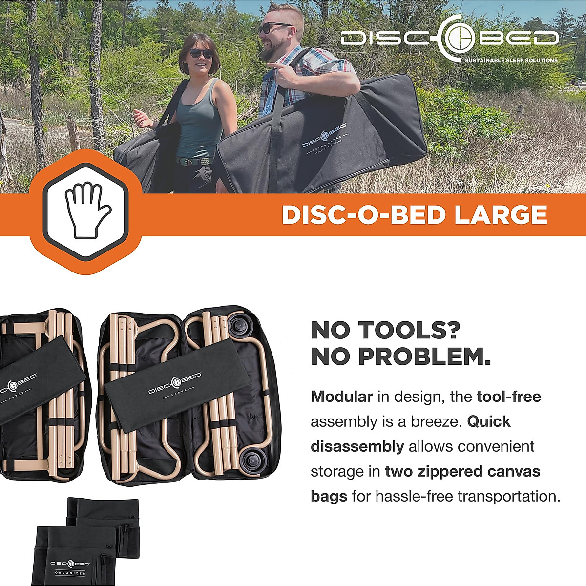 Disc-O-Bed Large, with 2 Side Organizers, Black
