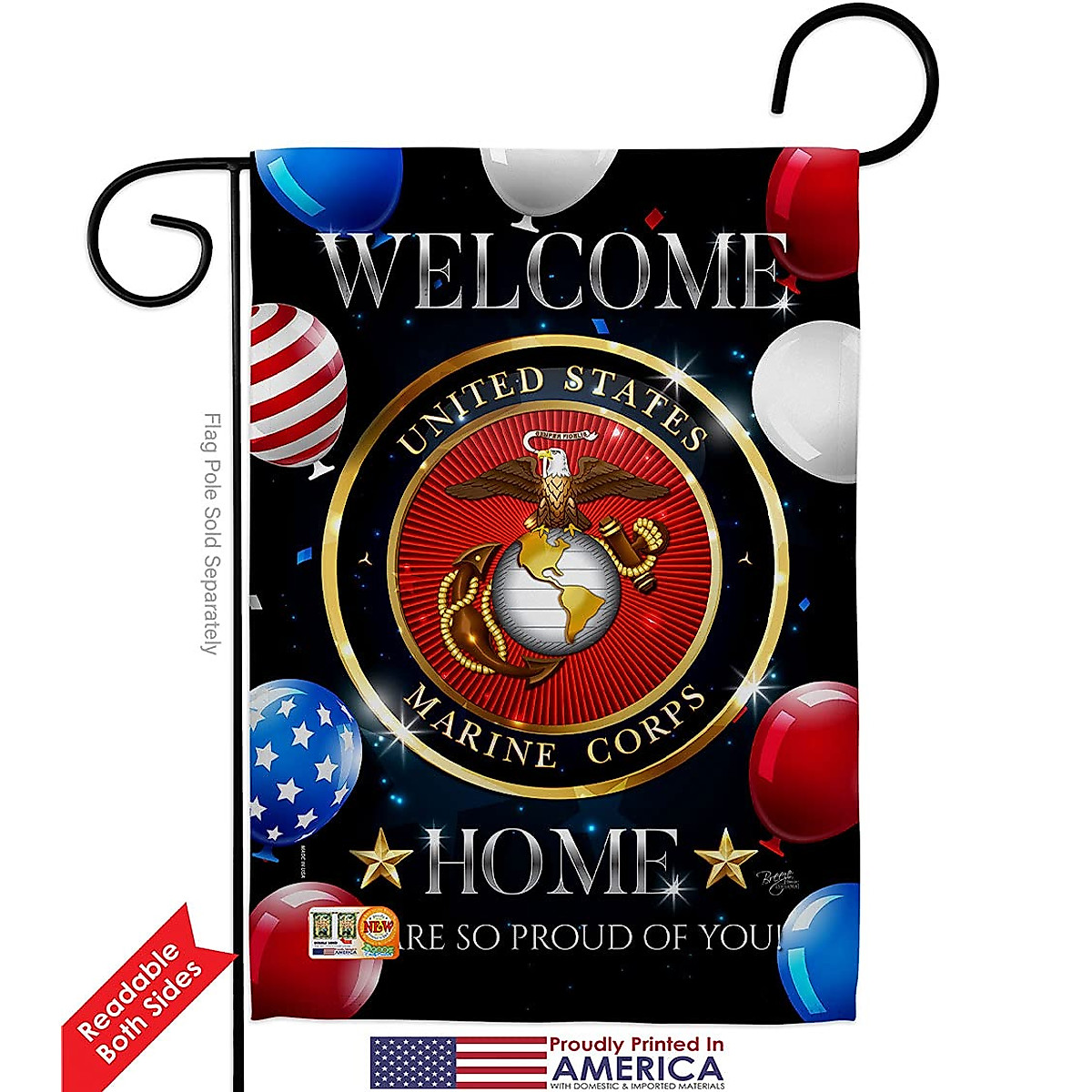 Breeze Decor Welcome Home Marine Garden Flag Pack Armed Forces Corps USMC Semper Fi United State American Military Veteran Retire Official Applique House Yard Gift Double-Sided, Made in USA