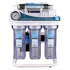 Bluonics Ultraviolet Reverse Osmosis 100GPD Water Sterilizer Filter System for Drinking Water with 6W Under Sink UV - 6 Stage 100GPD RO Filter NSF Certified Membrane and Clear Housings