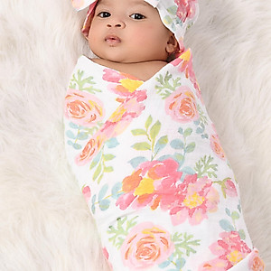 Featherhead™ 100% Cotton Muslin Swaddle Blankets for Baby Girl - Large 47”x 47” - Pre-Washed, Soft, & Breathable - Newborn Essential & Perfect Baby Registry Gift (4 Pack - Garden Floral)