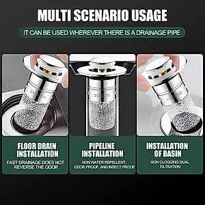 2 Piece Bathroom Sink Drain Filter, Bathroom Sink Sewer Filter, Pop-Up Sink Plug, Stainless Steel Filter Basket Hair Collector for Bathroom Sink Plug Replacement