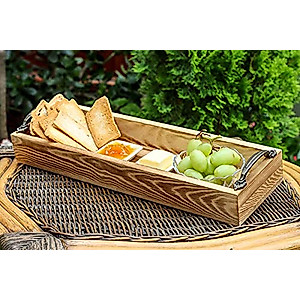 Strova Rectangular Wood Serving Tray with Handles – 16 Inch Long Narrow Tray for Serving Wine, Appetizers, Coffee, Condiments, Fruits, and More