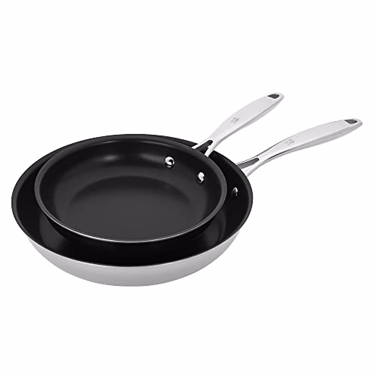 HENCKELS Clad Impulse 2-pc Nonstick Pan Set, Nonstick Frying Pan Set, 3-Ply Clad Stainless Steel, Mirror Finish, Dishwasher Safe, Oven Safe, Induction Stove Compatible, Teflon