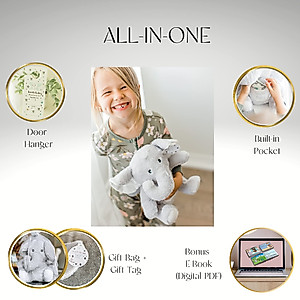 YOLLIT Little Robbie Co. Elephant Tooth Fairy | Girls | 10" Tooth Fairy for Boy | Tooth Fairy Kit w/Door Hanger & E-Book | Tooth Fairy Gifts | Tooth Holder Pouch for Tooth Fairy for Boys