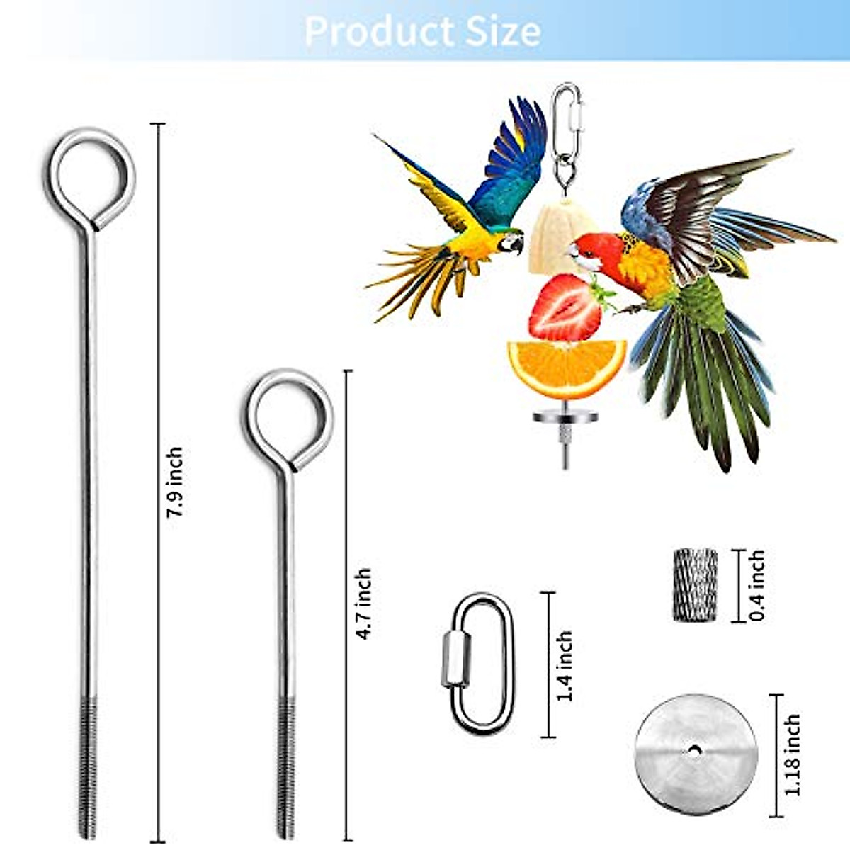3Pcs Bird Food Holder, Bird Feeder Toy, Stainless Steel Small Animal Fruit Vegetable Stick Skewer, Foraging Hanging Food Feeding Treating Tool for Parrots Cockatoo Cockatiel Cage