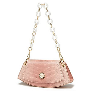 FOXLOVER Split Leather Shoulder Bags Crossbody Purses for Women Fashion Crocodile Hobo Bag Ladies Handbag and Purse (Pink)