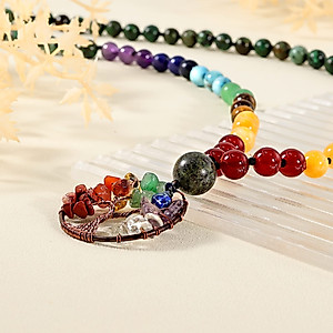 Bivei 108 Mala Beads Necklace Tree of Life 7 Chakra Wrap Bracelet Real Healing Gemstone Yoga Meditation Hand Knotted Mala Prayer Bead Necklace(African Turquoise 8mm)