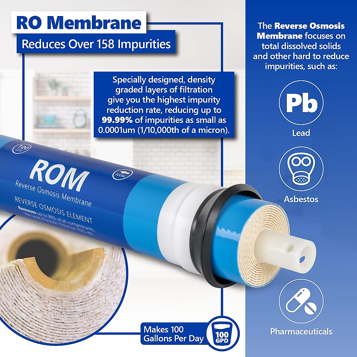 Express Water – 6 Month Alkaline Reverse Osmosis System Replacement Filter Set – 6 Filters with 100 GPD RO Membrane – 10 inch Size Water Filters