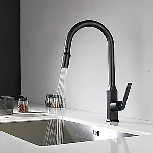Kitchen Faucet with Pull Down Sprayer Brass Hot and Cold Water Swivel Kitchen Tap Sink Tap Black
