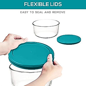 Klareware 4 Cup Glass Food Storage Containers Stackable Meal Prep Lunch Bento or leftover salad bowls Dish w BPA Free Lids (Turquoise)