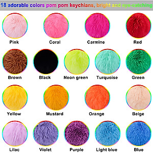 BQTQ 18 Pieces Pom Pom Keychain Rabbit Faux Fur Pom Pom Balls Keychain Fluffy Pom Pom with Keychain Hooks for Women Girls Bag Accessories (18 Bright Colors)
