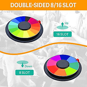 Delizon 8 Inch Color Prize Wheel, Double-Sided 8/16 Slot Spinning Wheel Fortune Game, Holiday Activities, Party, Classroom or Home Education