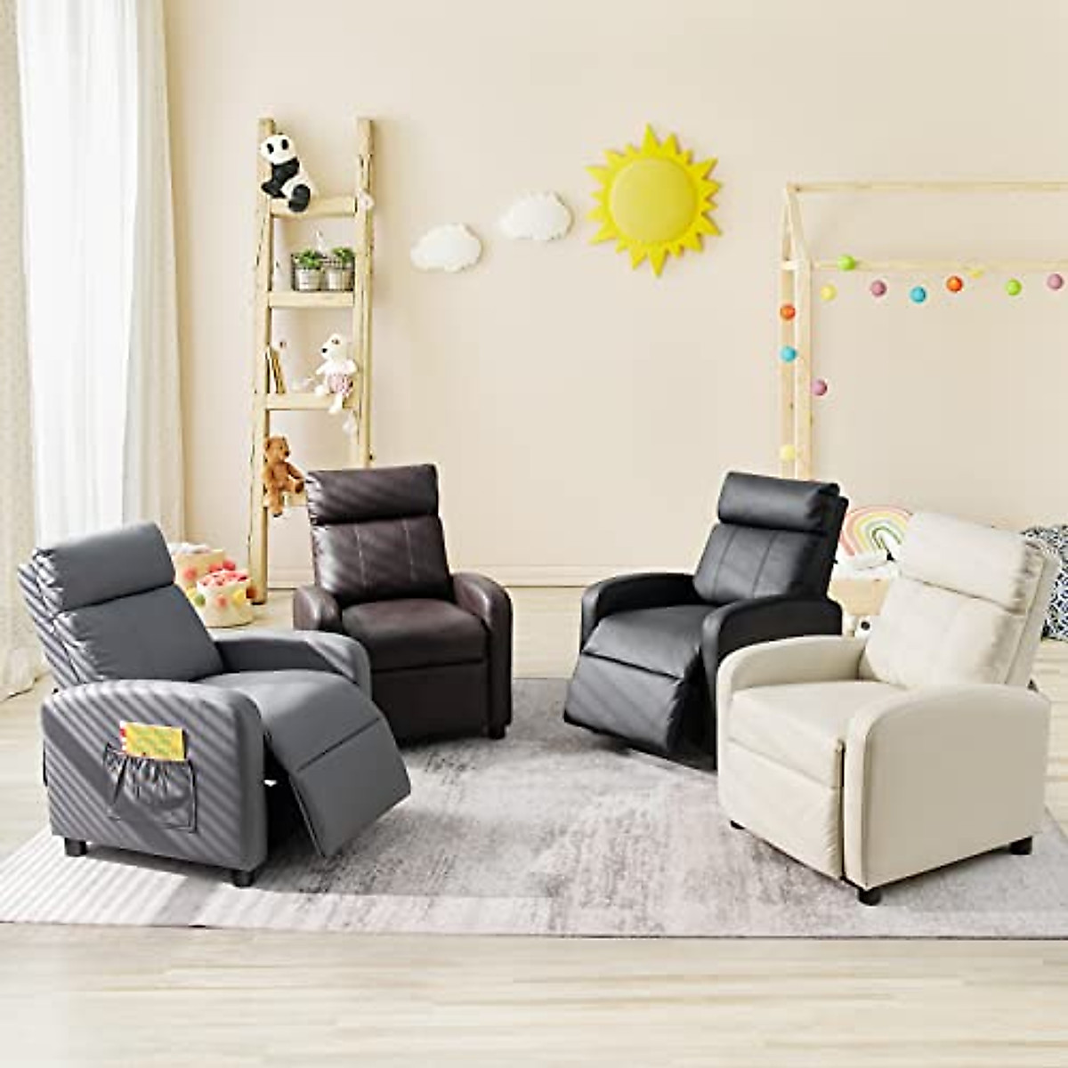 Costzon Kids Recliner, Adjustable PU Leather Lounge Chair w/Side Pockets, Footrest, Headrest for Kids Room & Play Room, Easy to Clean, Padded Recliner Sofa for Children Boys Girls Aged 3-12 (Brown)