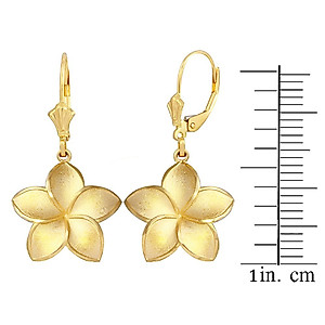 Matte Finish 10k Gold Hawaiian Flower Plumeria Dangle Earrings (Medium)