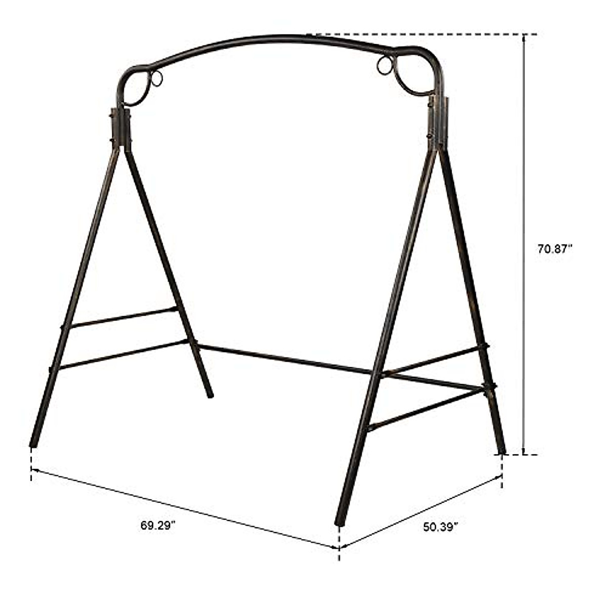 VINGLI Upgraded Metal Patio Porch Swing with A-Frame Stand, Powder Coated Steel Swing Seat Bench and Frame with Extra Side Bars, Heavy Duty 660 LBS Hanging Swing Set for Outdoor (Black)