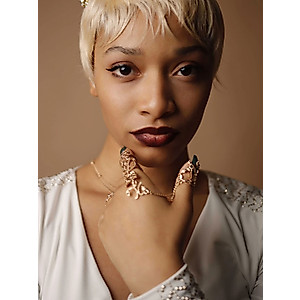 Full Finger Ring for Women Hand Chain Leaf Charm Finger Ring Bracelet with Chain Knuckle Open Long Finger Ring Hand Chains Adjustable Ring Bracelet Hand Chain Jewelry(Gold）