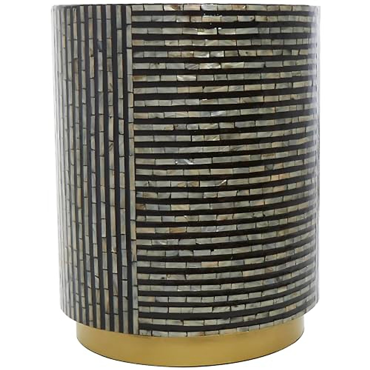 Deco 79 Mother of Pearl Shell Geometric Drum Accent Table with Gold Base, 18" x 18" x 23", Black
