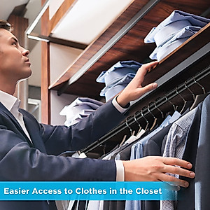 Hanging Closet Rod, Length and Height Adjustable Closet Hanging Organizer,35 Inch Height Space-Saving Clothes Hanging Bar,Black Closet Rod Extender…