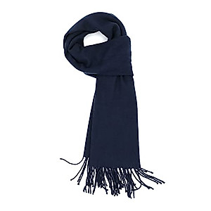 Achillea Solid Color Cashmere Feel Winter Scarf Unisex Soft & Warm Plain Scarf (Navy)