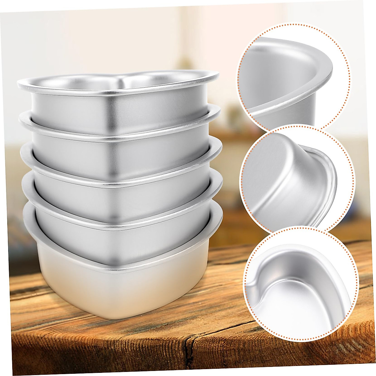 Luxshiny 5pcs Heart Cake Mold, Aluminum Heart Pans Heart Cake Pan Heart Shape Baking Pan for Cake Chocolate Dessert