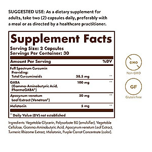 Solgar Full Spectrum Curcumin Sleep Ease, 60 Licaps - Supports Calm, Tranquil Rest & Relaxation, Antioxidant Support - Melatonin, PharmaGABA, Venetron, Curcumin - Non-GMO, Vegetarian - 30 Servings