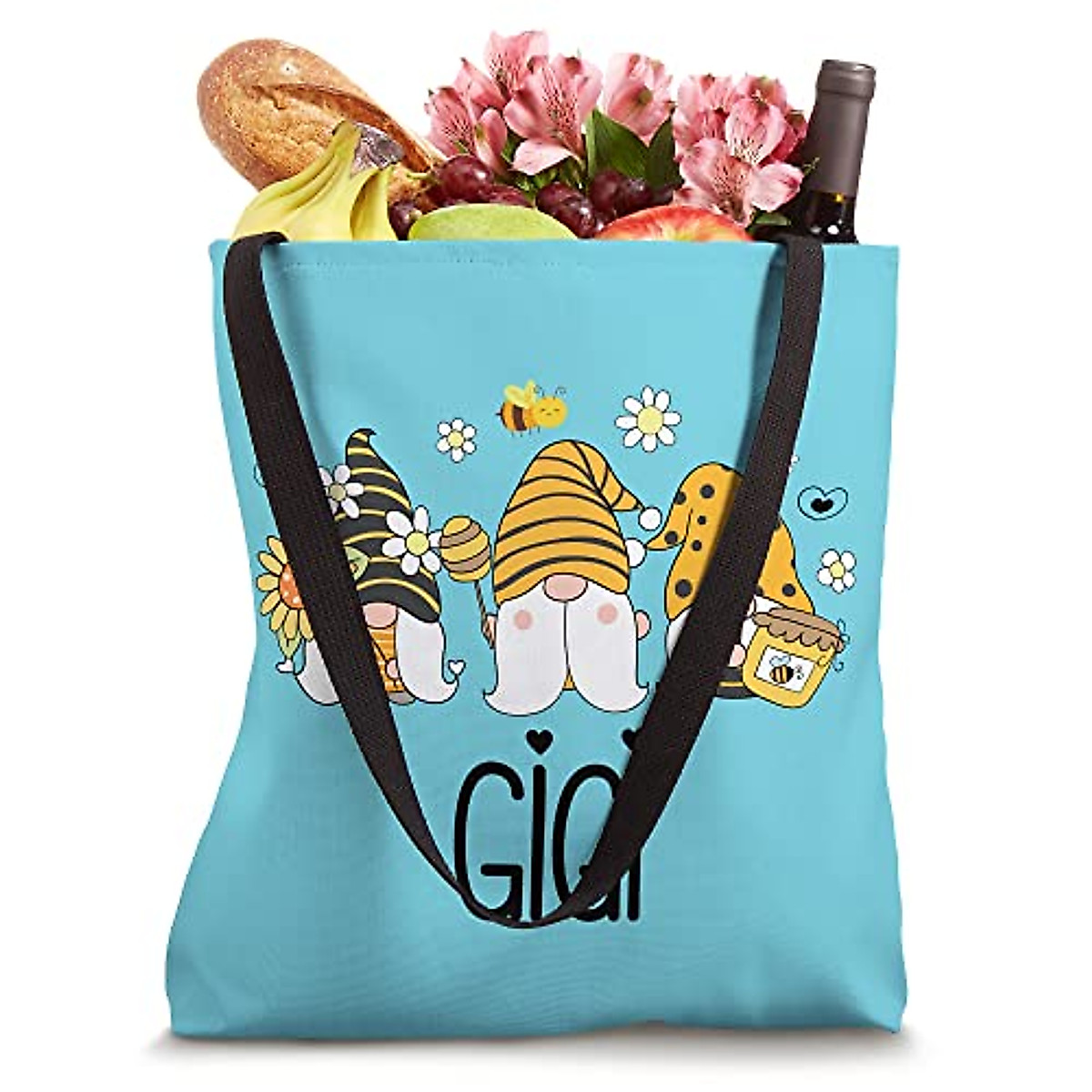 Gigi Grandma Women Cute Gnomes with Bees Sunflower in Blue Tote Bag
