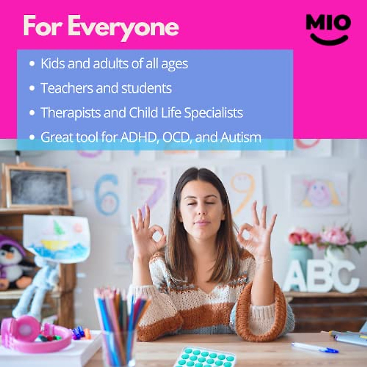 Mio Toys - Push & Pop Sensory Fidget Toy, Relieve Stress and Anxiety, Increase Focus and Attention, for Adults and Kids, Food Grade Silicone, Washable, Eco-Friendly (Tie-Dye Circle)