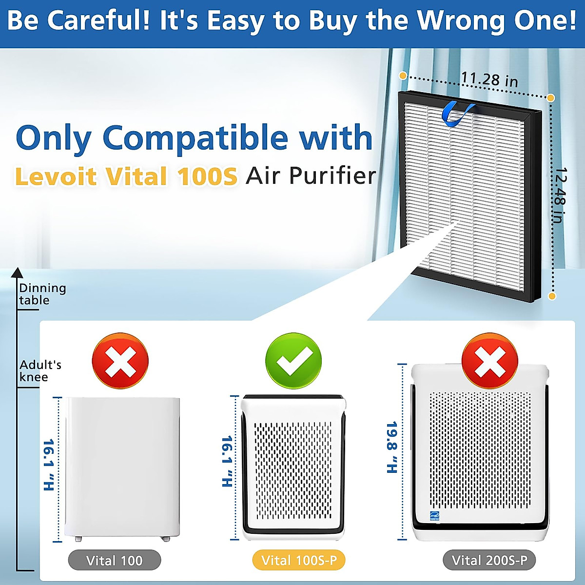 2 Pack Vital 100S Replacement Filter Compatible with LEVOIT Vital 100S Air Purifie-r, 3-in-1 H13 Grade True HEPA, High-Efficiency Activated Carbon Vital 100S-P Filter, Vital 100S-RF