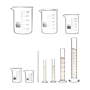 QWORK Thick Glass Measuring Beaker and Graduated Cylinder Set - Perfect for Science Labs, School Projects, and Home Labs, 50/100/ 250/500/ 1000 ml Beakers and 5/10/ 50/100 ml Cylinders