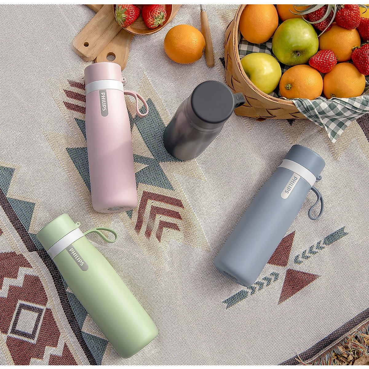 PHILIPS Everyday Insulated Stainless Steel Filtered Water Bottle with Philips GoZero Everyday Water Filter, BPA Free, Purify Tap Water into Healthy Tastier Water Keep Drink Hot/Cold, 18.6 oz. Grey