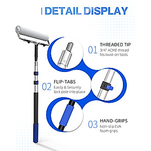 SKGPOLE 3FT Telescopic Paint Roller Pole, Multi-Function Paint Roller Kit with Lightweight Sturdy Aluminum 1-3FT Telescopic Extension Pole, House Paint Roller Brush for Walls, Ceiling, Decks, Doors