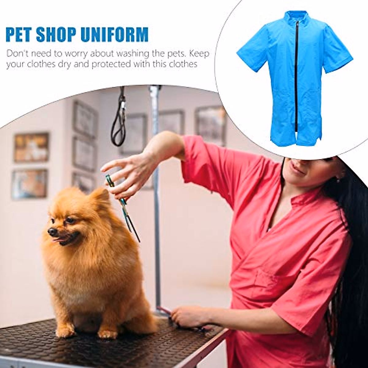 UKCOCO Pet Grooming Smock- Dog Grooming Smock with Full Zipper Anti- Static Pet Grooming Work Clothes Pet Beautician Jacket Smock Dog Cat Groomer Cosmetologist Uniforms for Pet Shop for Men& Women