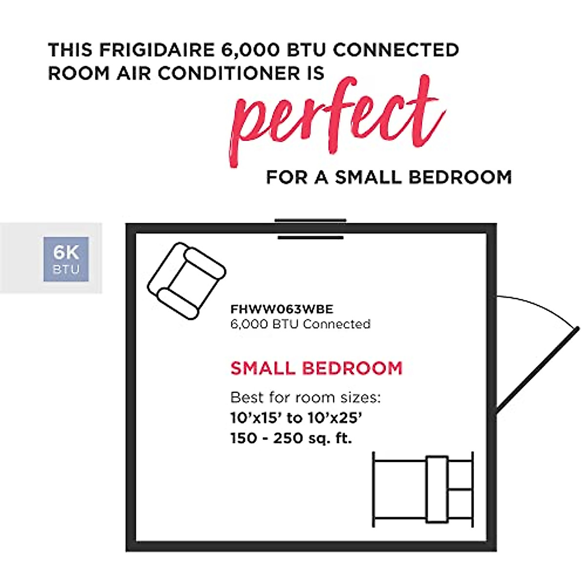 Frigidaire FFRE063WAE Window-Mounted Room Air Conditioner, 6,000 BTU with Multi-Speed Fan, Programmable Timer, Energy Star Certified, in White