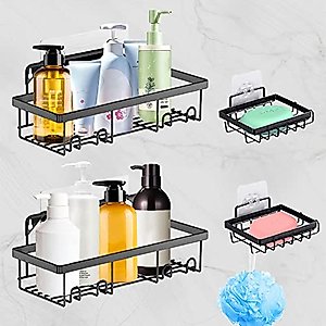 MOGLOR 4 Pack Shower Caddy Shelf Organizer Rack,Adhesive Shower Caddy Basket Shelf with Soap Holder for Inside Shower,No Drilling Rustproof Wall Mount Shower Storage Accessories for Bathroom, Kitchen