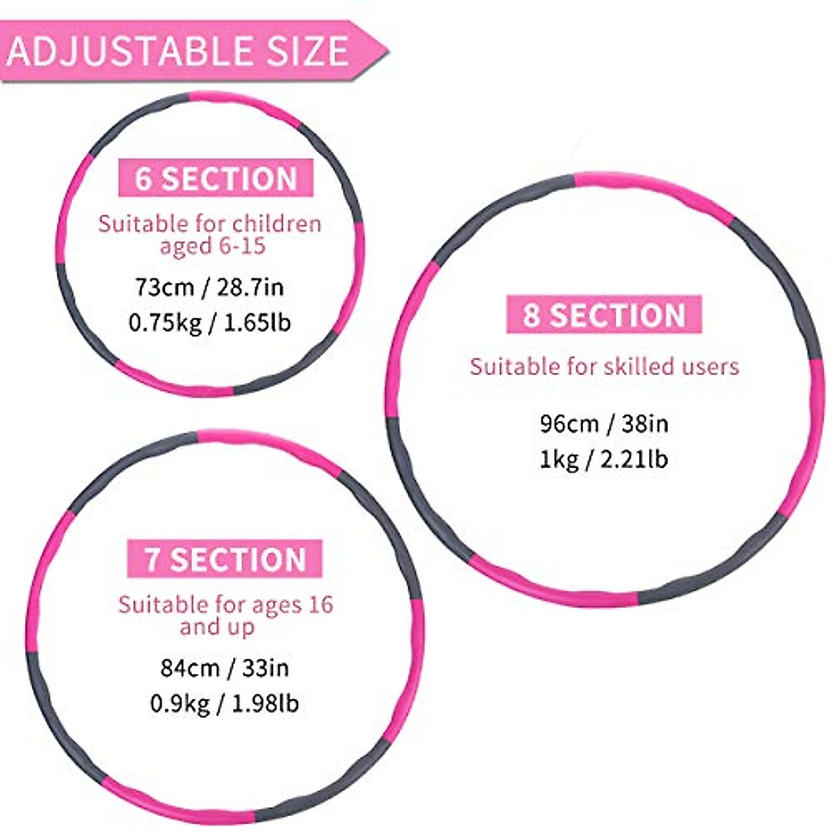 BetterSense Hoola Hoop for Adults - 8 Section Detachable Hoola Hoops, 2lb Weighted Hoola Hoop for Exercise - Portable Smooth & Soft Padding Weighted Hula Hoop