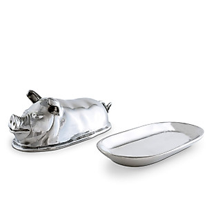 Arthur Court Happy Pig Covered Butter Cream Cheese Dish Container Keeper Hand Polished Tarnish Free Artisan Quality Farmhouse Table 7.5 inch Long