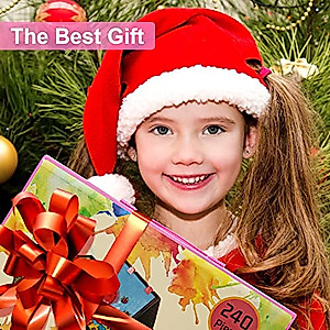 Art Supplies, 240-Piece Drawing Art Kit, Gifts Art Set Case with Double Sided Trifold Easel, Includes Oil Pastels, Crayons, Colored Pencils, Watercolor Cakes, Sketch Pad (Pink)