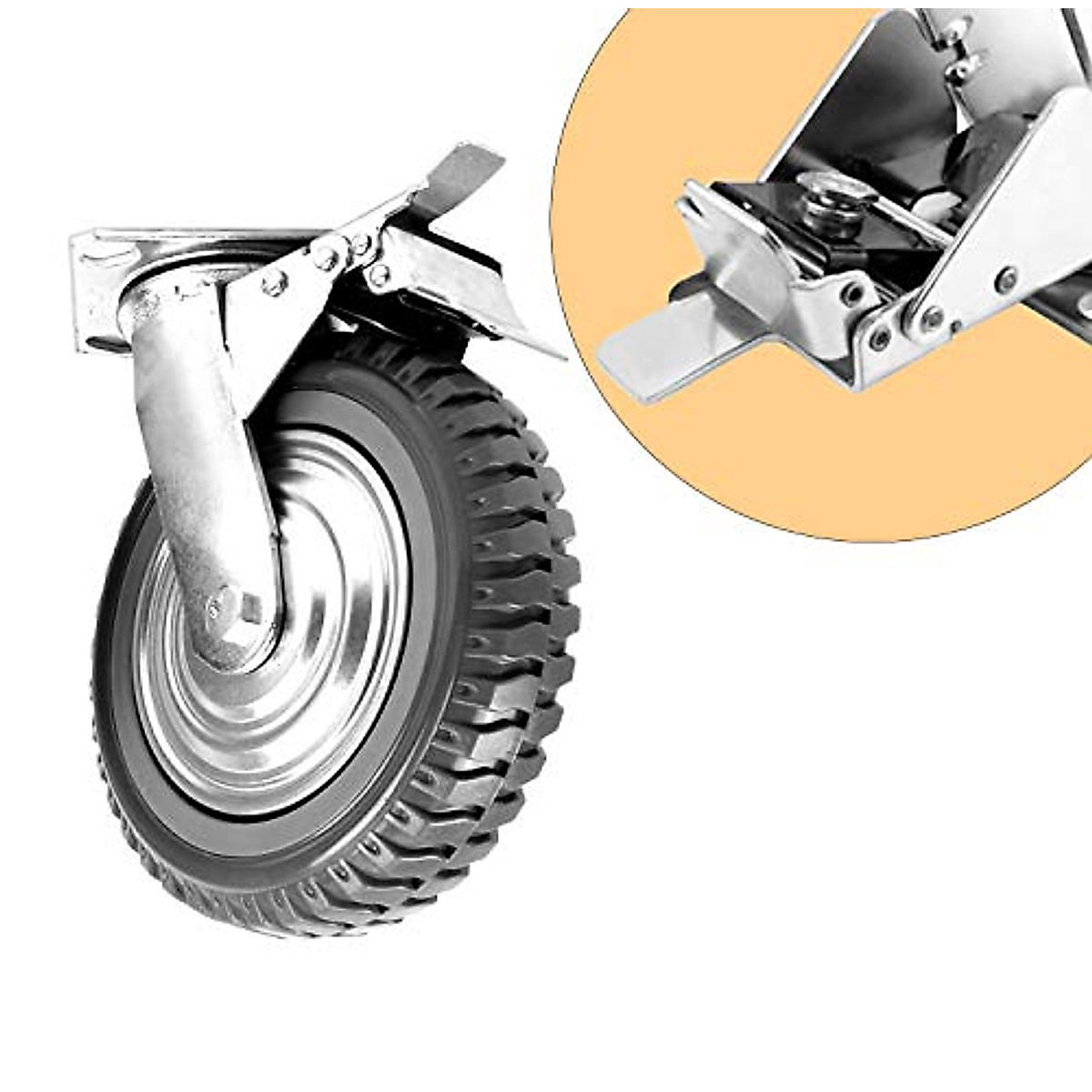 8" Heavy Duty Plate Casters 2200lbs Load Capacity Lockable Bearing Caster Wheels with Brakes Industrial Swivel Top Plate Casters Wheels Set of 4 for Cart, Trolleys, Furniture and Workbench