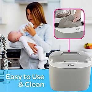 EVLA’S Baby Bottle Sanitizer & Dryer, UV Light Sanitizer Box for Baby Feeding Bottles, Pacifiers, Toys for Baby, Sanitizes in Minutes, Touch Screen Control (Gray)