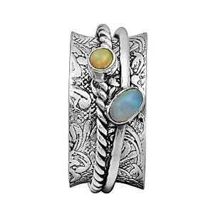 Spinner Ring !! 925 Sterling Silver Opal Gemstone Meditation Ring, Anxiety Ring, Fidget Ring, Anti Stress Ring, Worry Band (9.5)
