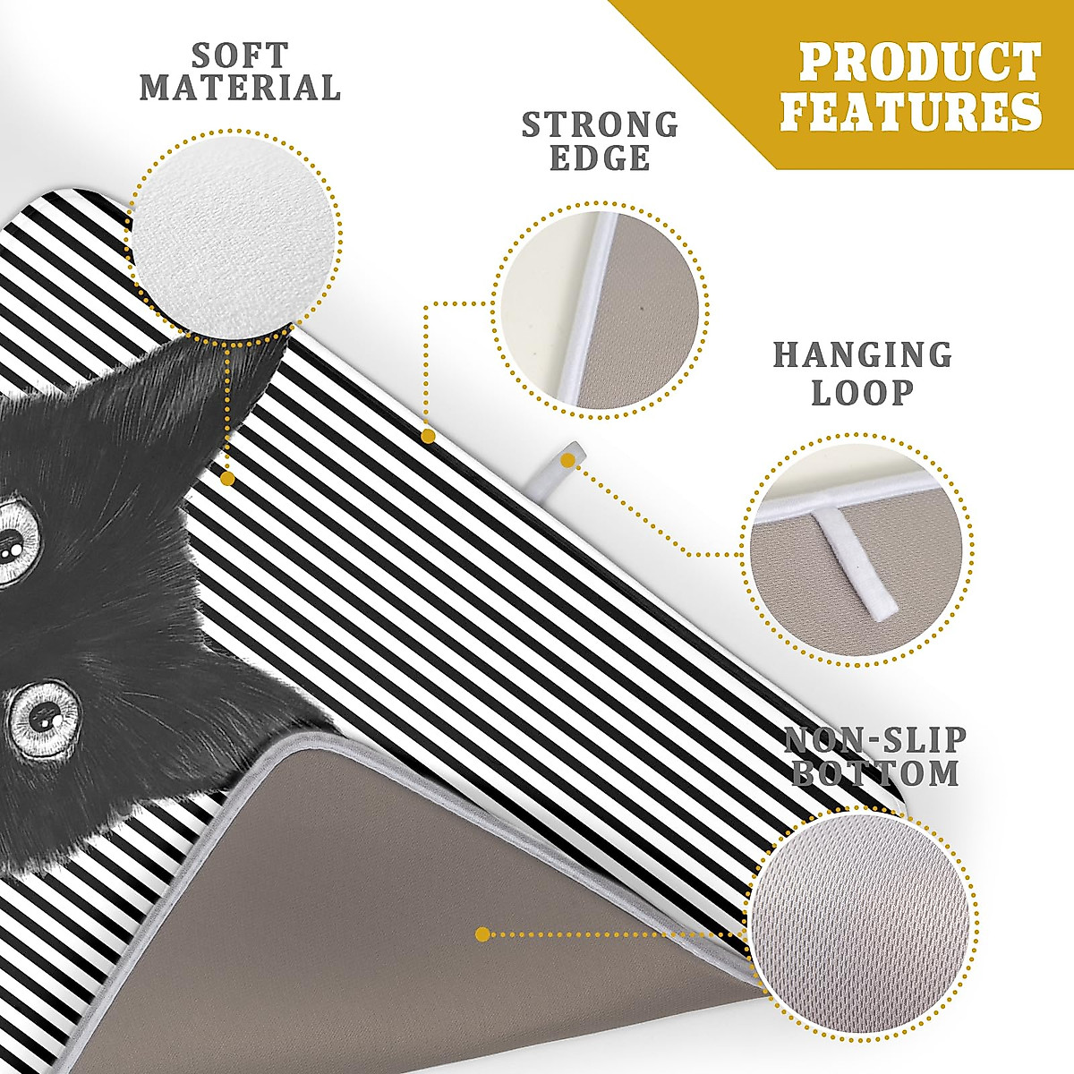 Black Cat Dish Drying Mat Classic Striped Dishes Pad Hanging Drainer Rack Mats Absorbent Fast Dry Kitchen Accessories 18 x 24 inch