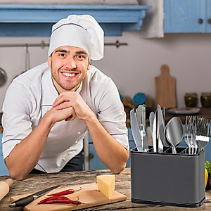 LIBODOUR Silverware Organizer,Kitchen Utensil Holder For Counter,Stainless Steel Caddy,4 Compartments Organizer, Capacity Flatware Spoon Fork Tool Cutlery Holder(Grey)