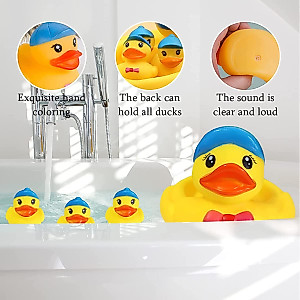 Bath Duck Toys 4Pcs Family Rubber Ducky Float&Squeak Baby Toddlers Preschool Bathtub Shower Toy (Yellow)