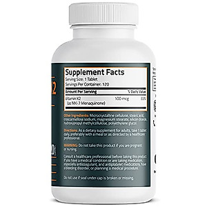 Bronson Vitamin K2 MK-7 100 MCG, K2 as MK7 Menaquinone, Bone Support 1 Year Supply, Non-GMO, 120 Tablets