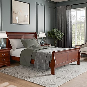 Furniture of America Arabella Traditional Wood Queen Bed Frame with Headboard and Footboard, Elegant Sleigh Design Bedframe for Bedroom, Guest Room, Easy Assembly, Box Spring Required, Cherry